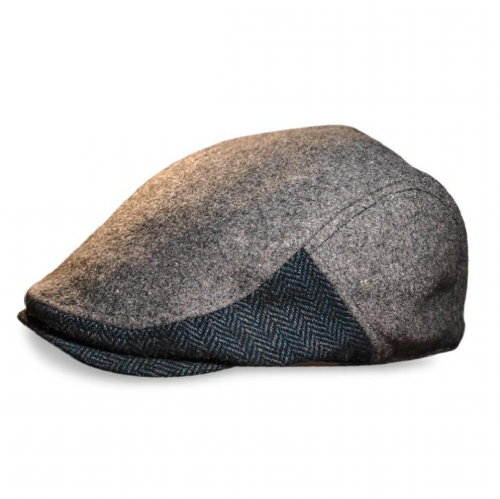 The Legacy Boston Scally Cap (Flat Cap) - Grey & Patriot Blue Herringbone