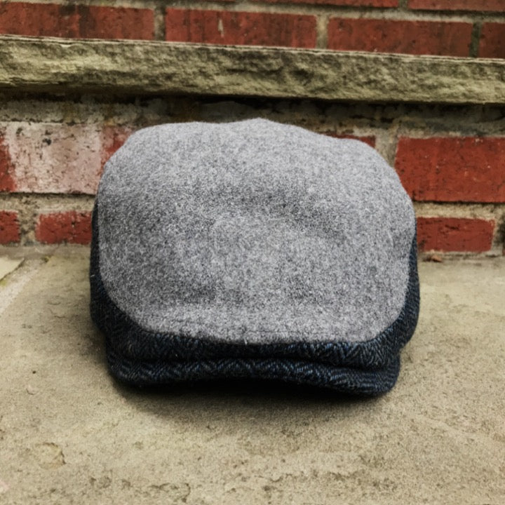 The Legacy Boston Scally Cap (Flat Cap) - Grey & Patriot Blue Herringbone