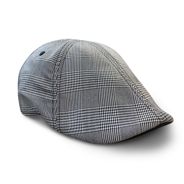 The Plaid Trainer Boston Scally Cap (Flat Cap) - Light Grey & Black