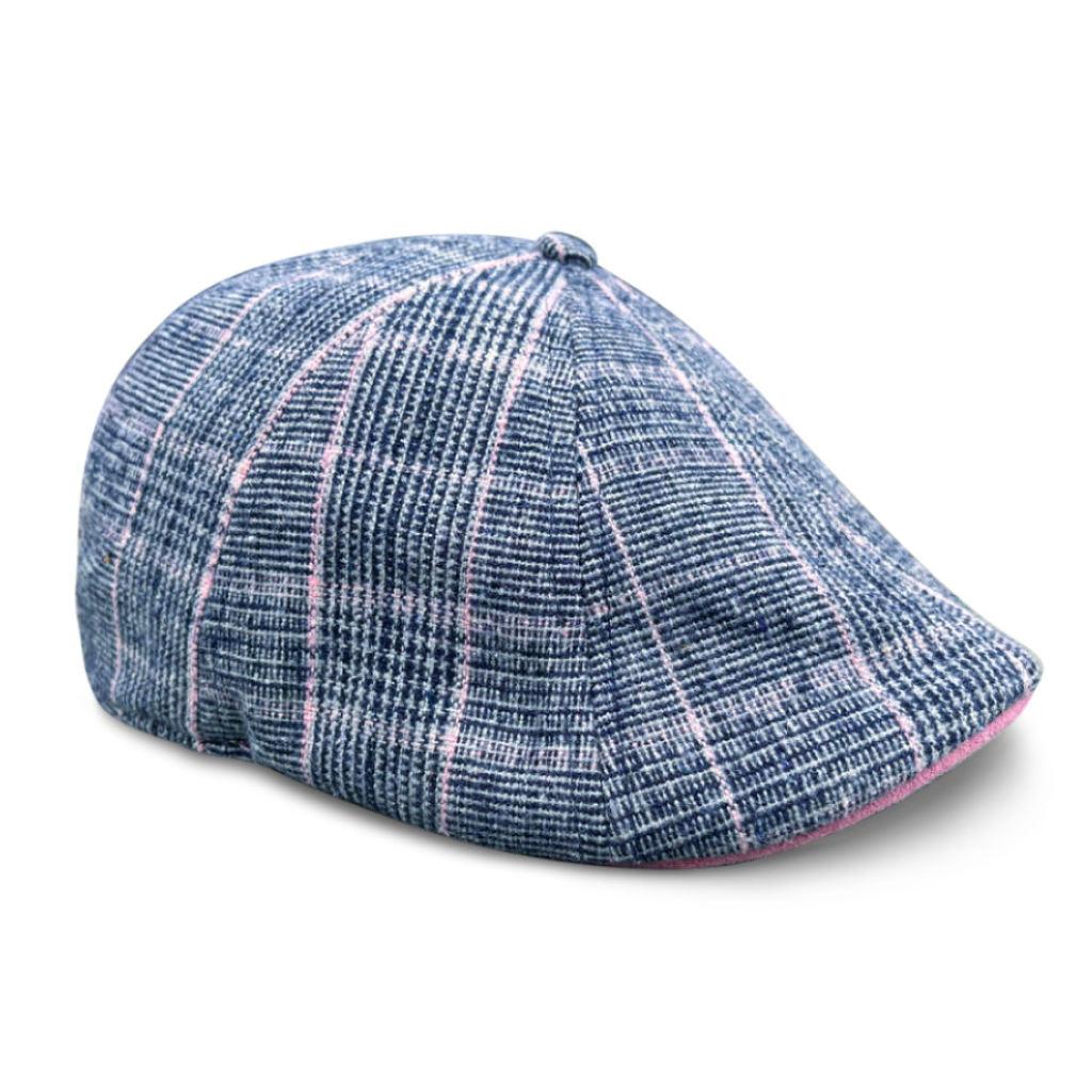 The Hare Boston Scally Cap (Flat Cap) - Blue & Grey Plaid