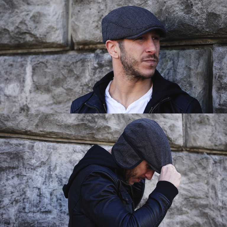 The Flap Cap Boston Scally Cap (Flat Cap) - Grey Herringbone