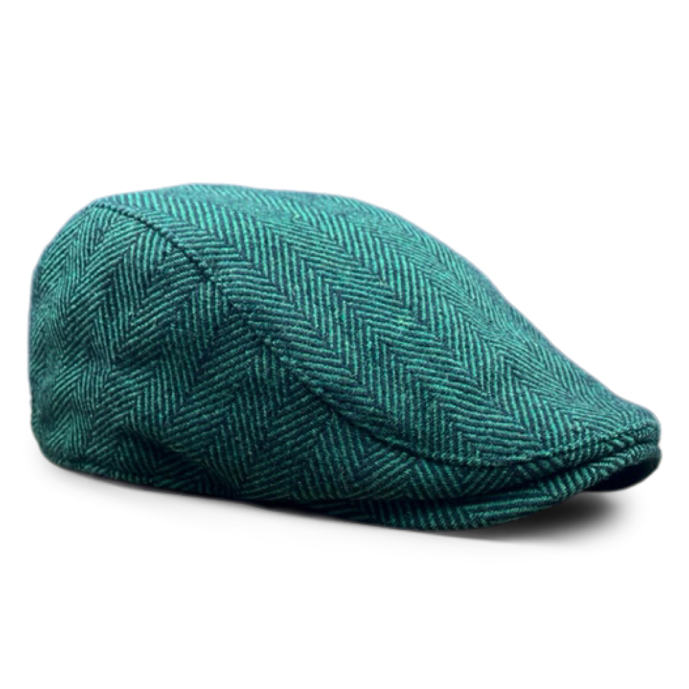 The Irish Boston Scally Cap (Flat Cap) - Green Herringbone