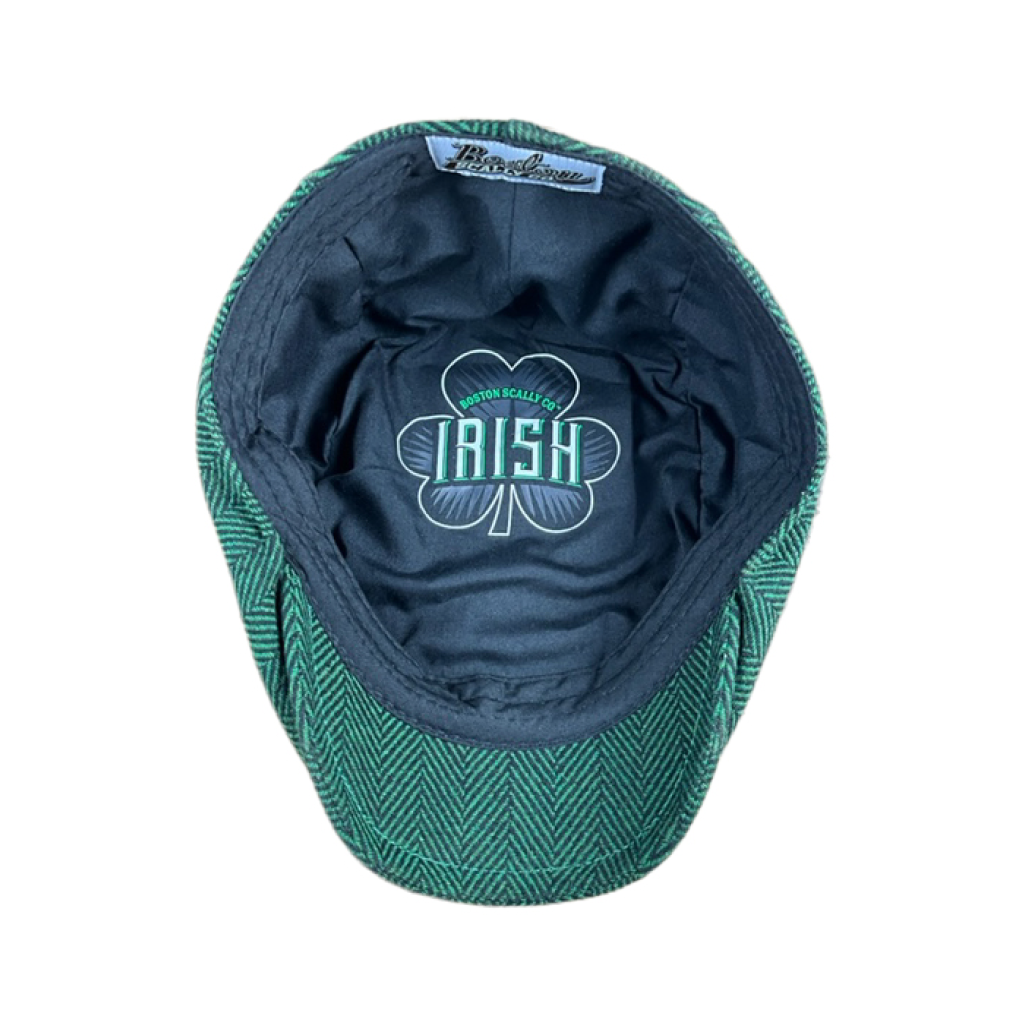 The Irish Boston Scally Cap (Flat Cap) - Green Herringbone
