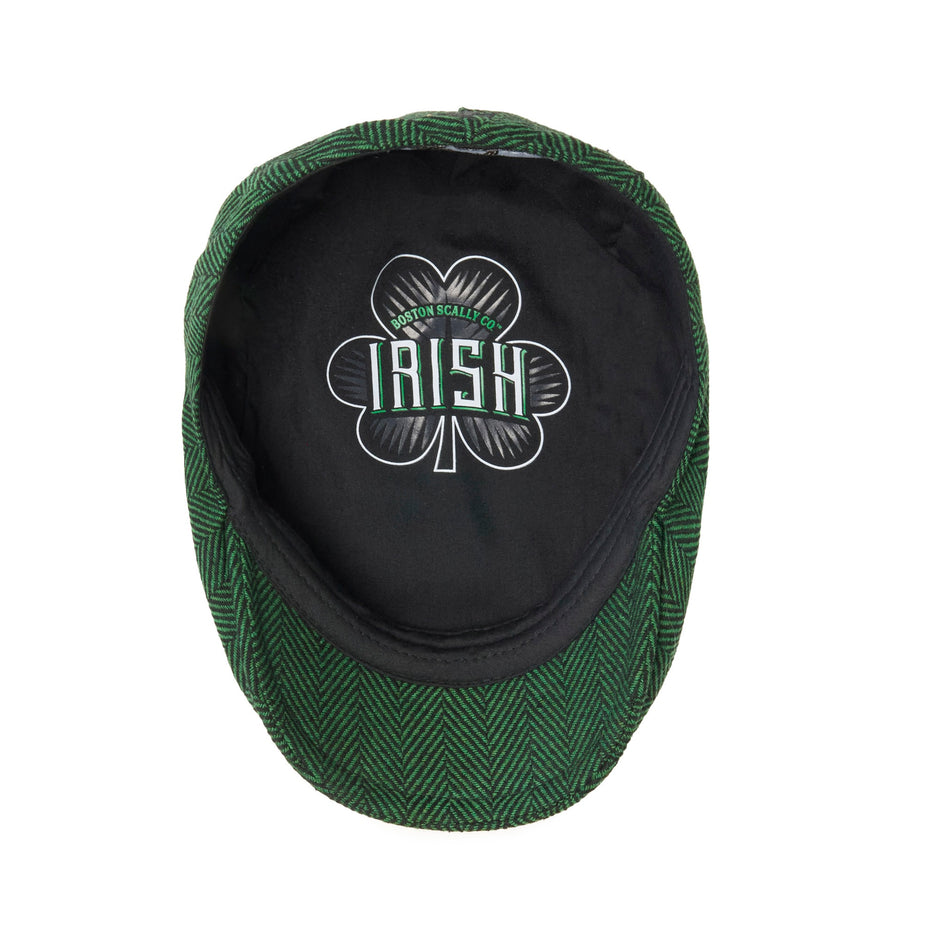 The Irish Boston Scally Cap (Flat Cap) - Green Herringbone