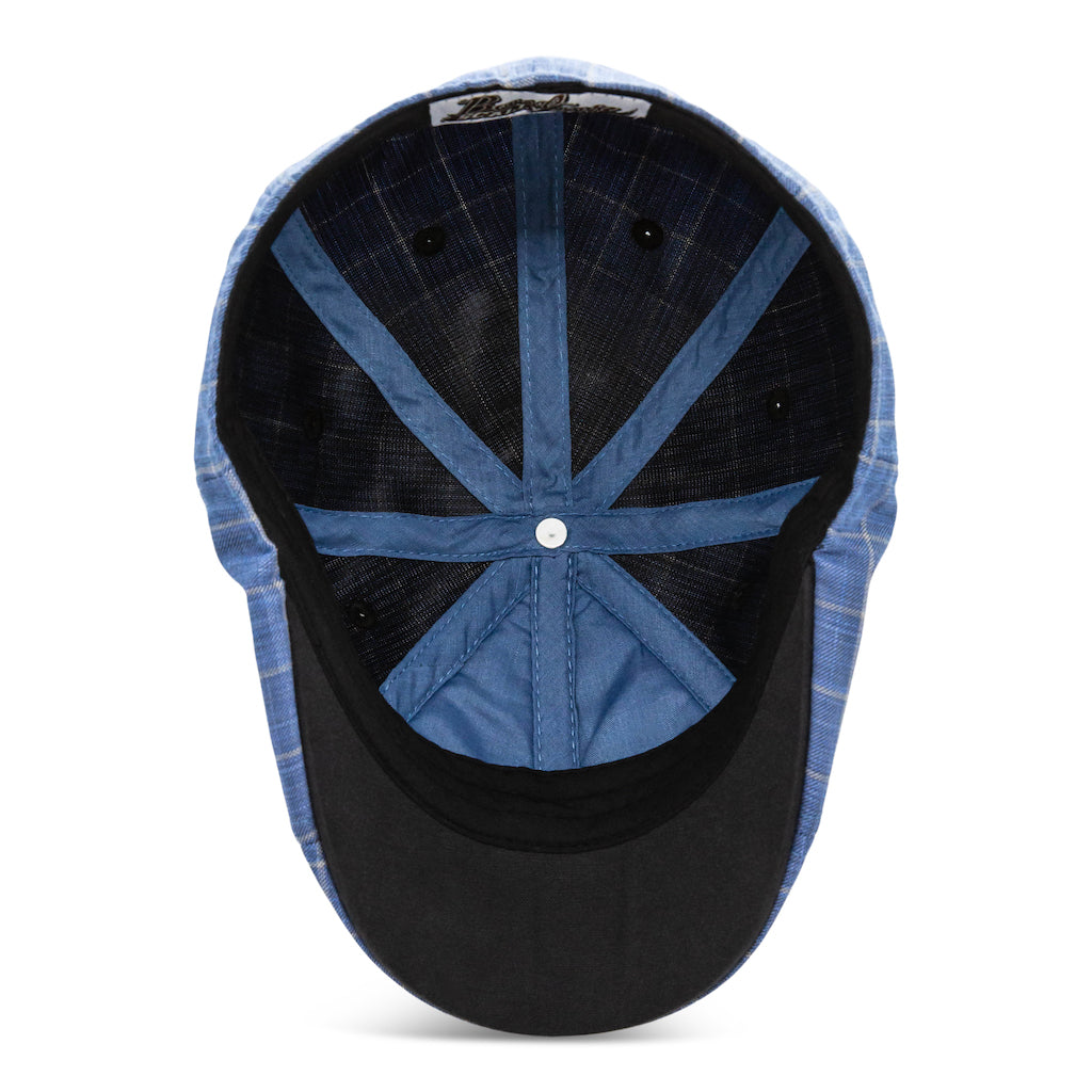 The 8-Panel Plaid Trainer Boston Scally Cap (Flat Cap) - Steel Blue Plaid
