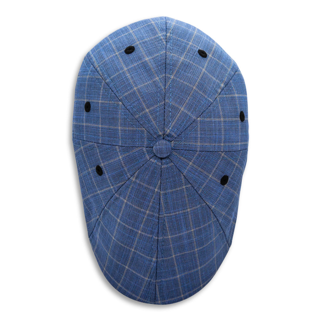 The 8-Panel Plaid Trainer Boston Scally Cap (Flat Cap) - Steel Blue Plaid