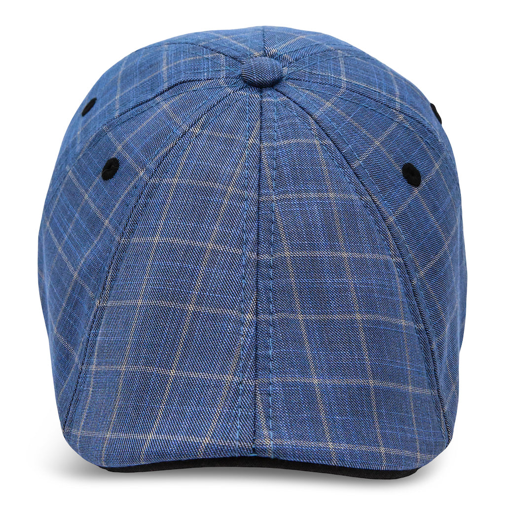 The 8-Panel Plaid Trainer Boston Scally Cap (Flat Cap) - Steel Blue Plaid