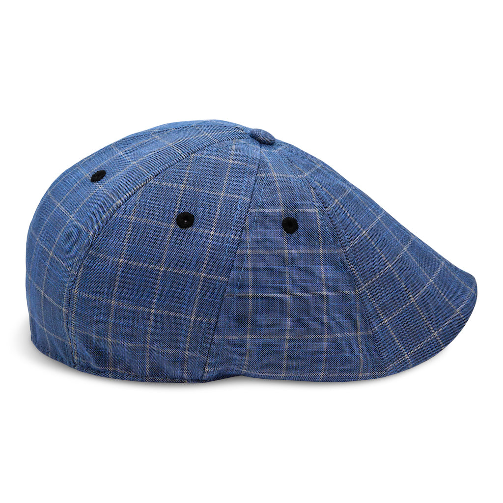 The 8-Panel Plaid Trainer Boston Scally Cap (Flat Cap) - Steel Blue Plaid