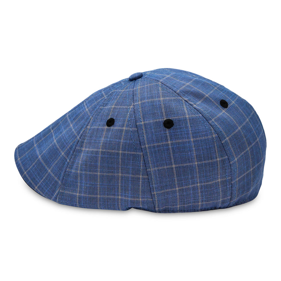 The 8-Panel Plaid Trainer Boston Scally Cap (Flat Cap) - Steel Blue Plaid