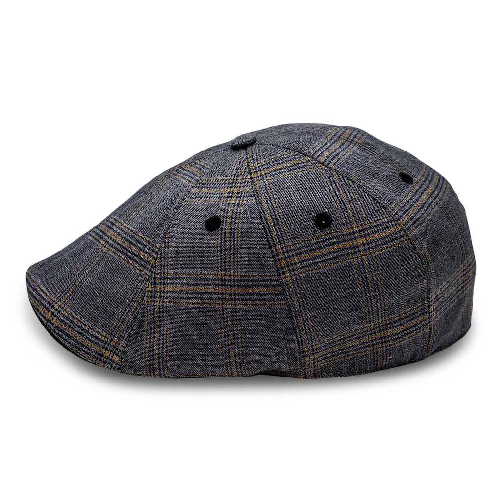 The 8-Panel Plaid Trainer Boston Scally Cap (Flat Cap) - Iron Grey Plaid