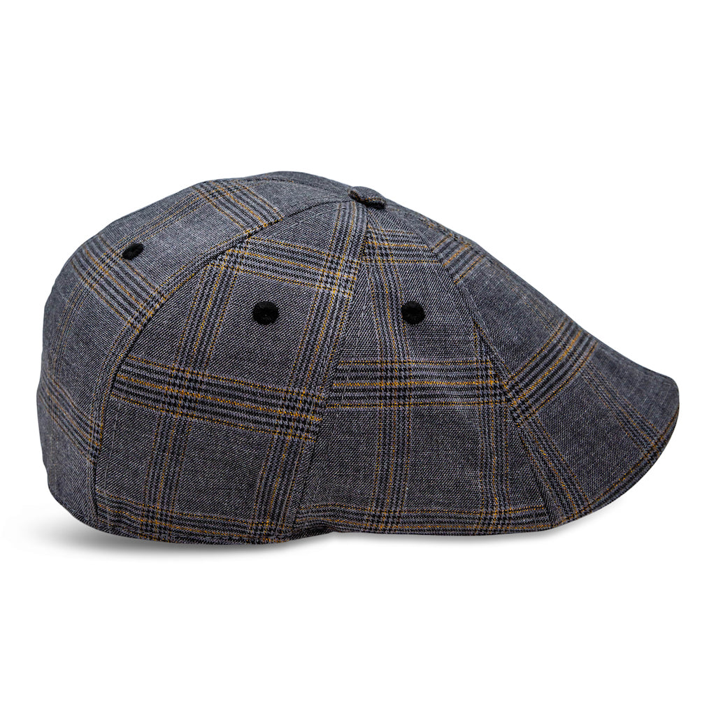 The 8-Panel Plaid Trainer Boston Scally Cap (Flat Cap) - Iron Grey Plaid