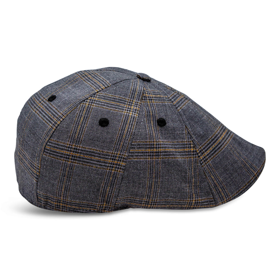 The 8-Panel Plaid Trainer Boston Scally Cap (Flat Cap) - Iron Grey Plaid