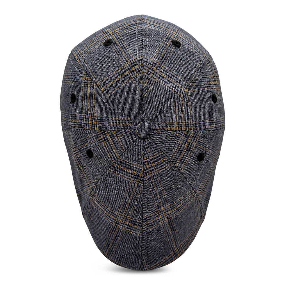 The 8-Panel Plaid Trainer Boston Scally Cap (Flat Cap) - Iron Grey Plaid