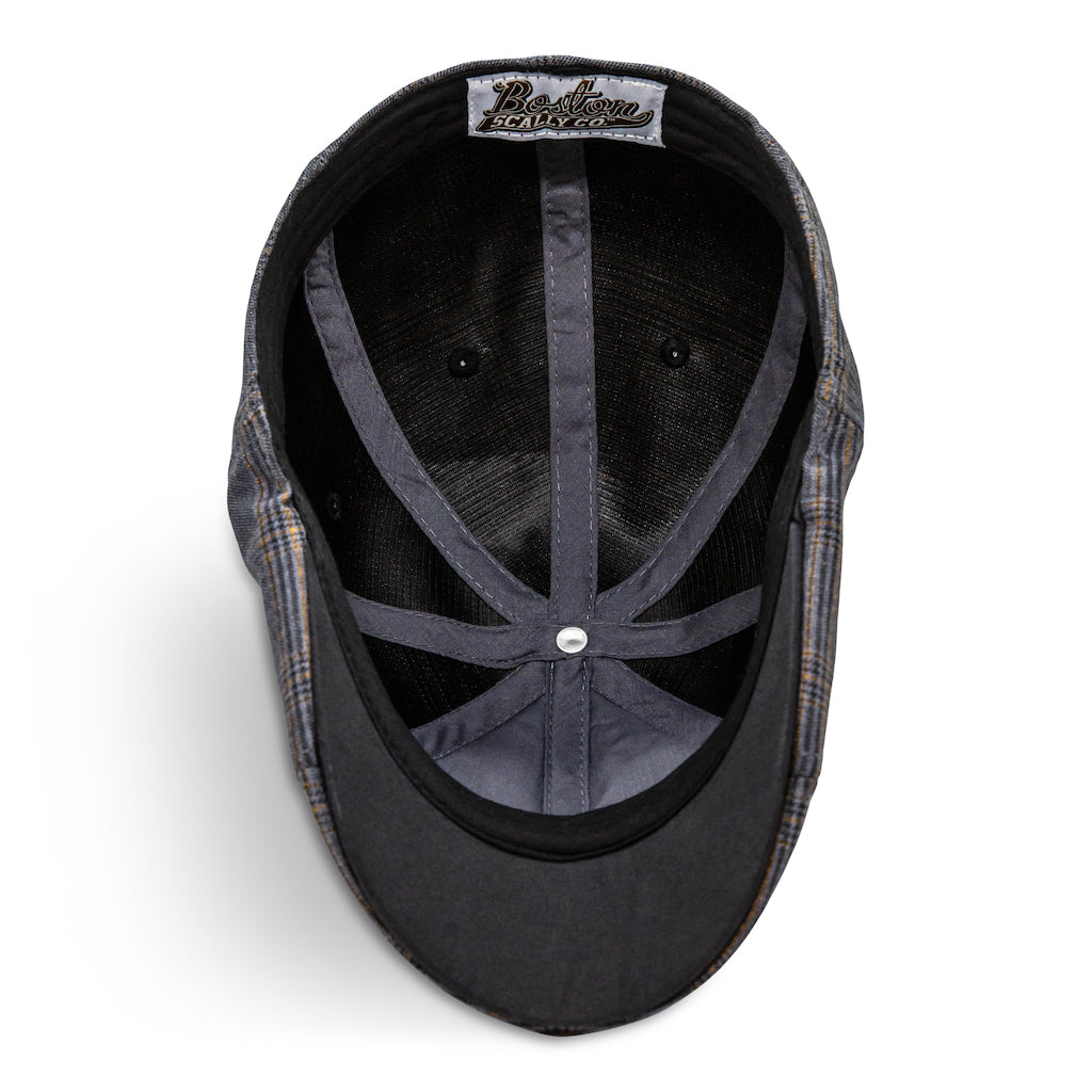 The 8-Panel Plaid Trainer Boston Scally Cap (Flat Cap) - Iron Grey Plaid