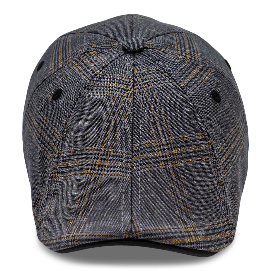 The 8-Panel Plaid Trainer Boston Scally Cap (Flat Cap) - Iron Grey Plaid