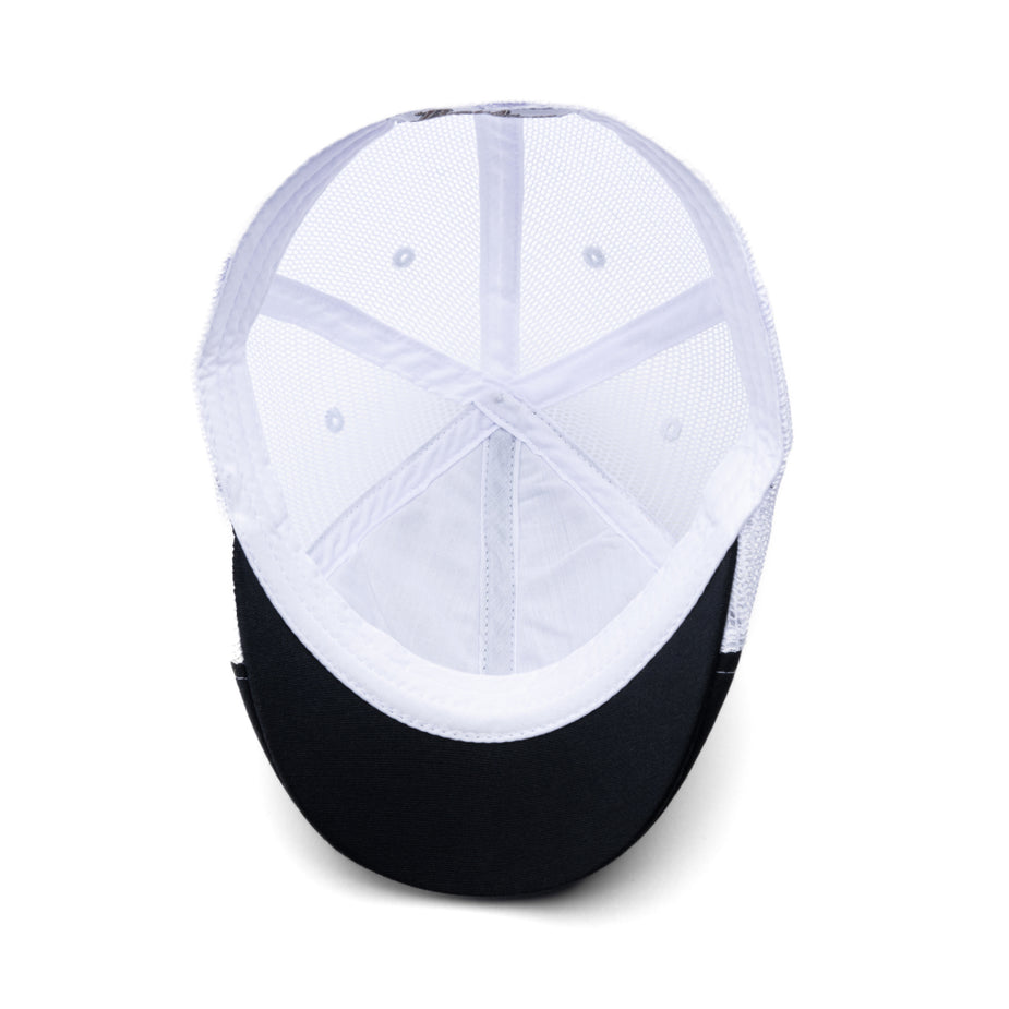 The Mesh Trucker Boston Scally Cap (Flat Cap) - Black with White