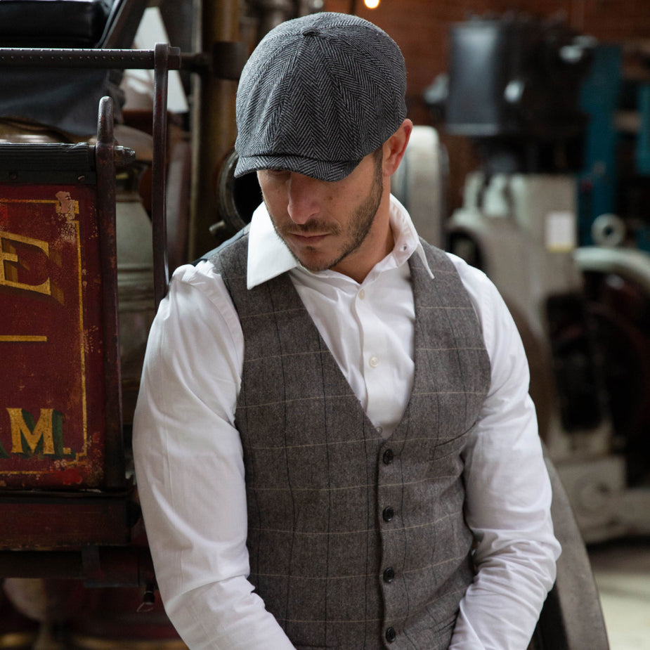 The Baker Boy Boston Scally Cap - Grey Herringbone