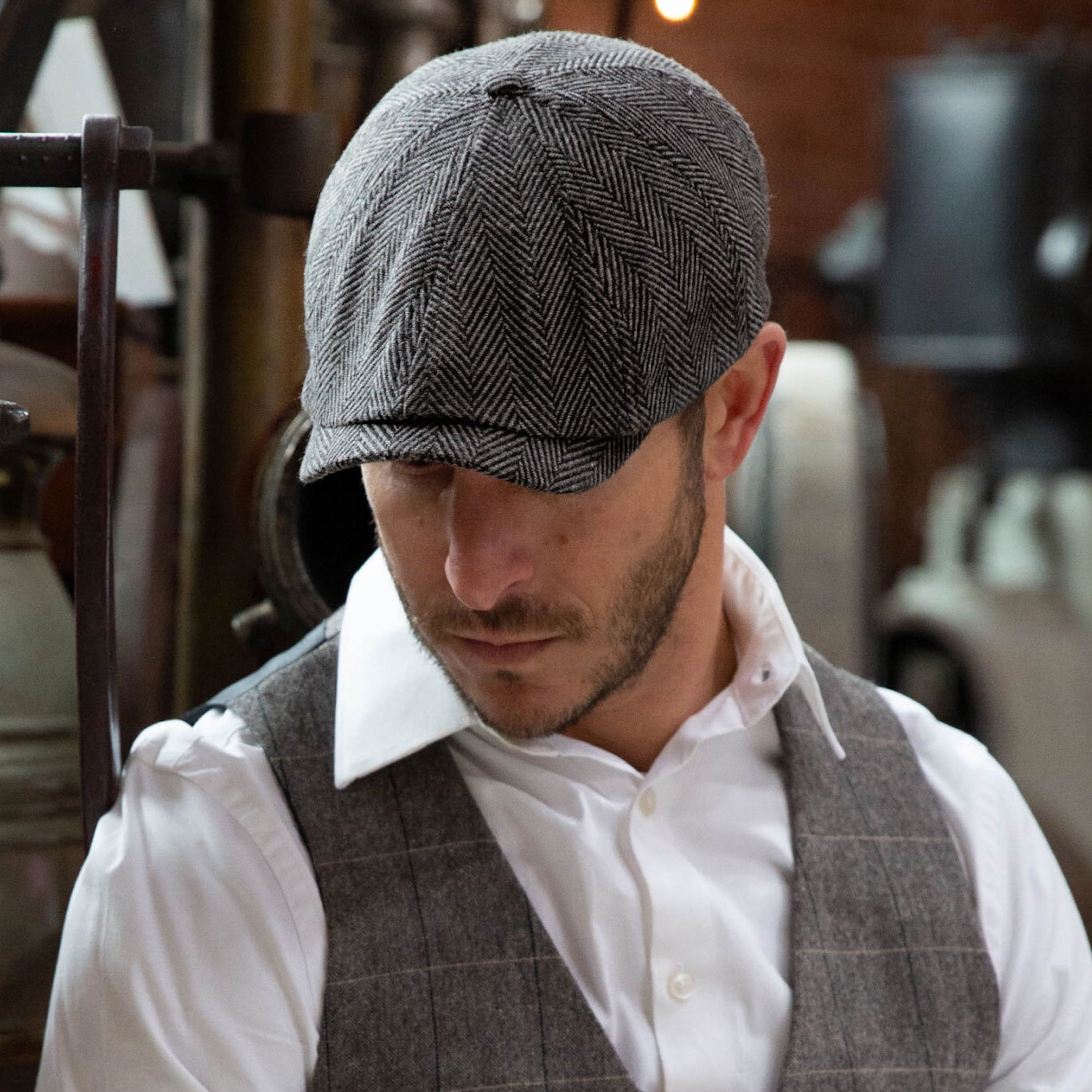 The Baker Boy Boston Scally Cap - Grey Herringbone